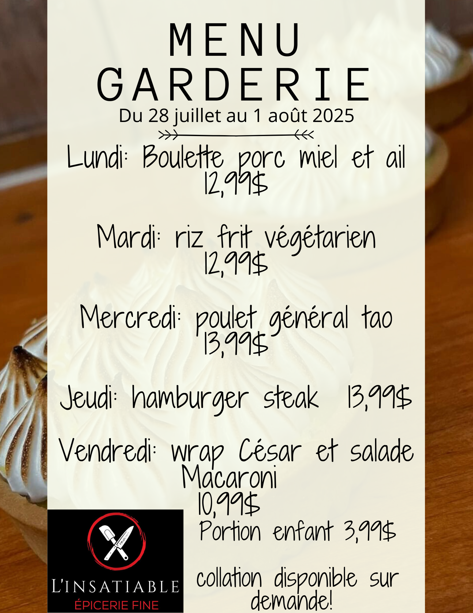 Menu garderie | L'Insatiable